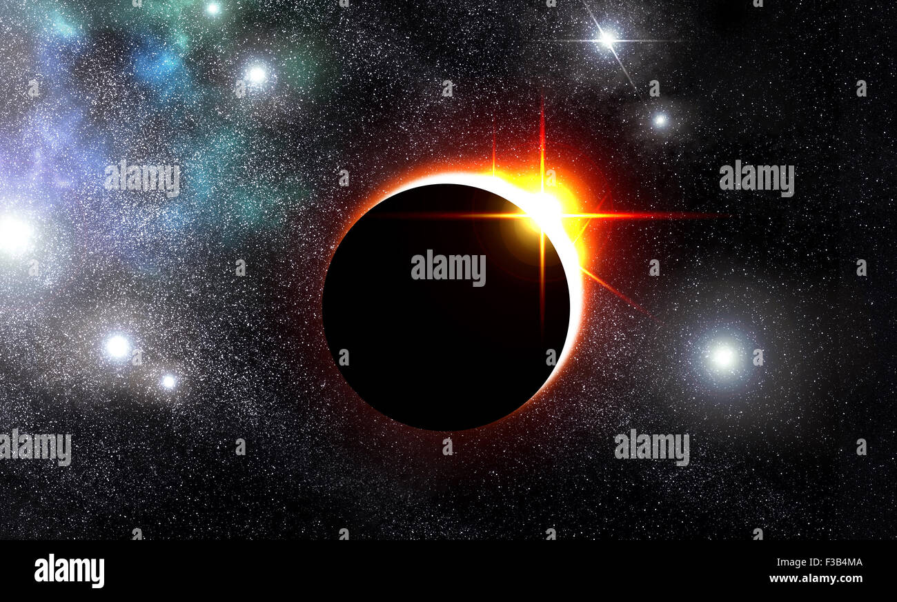 Bright eclipse starscape backdrop with colorful space clouds Stock ...