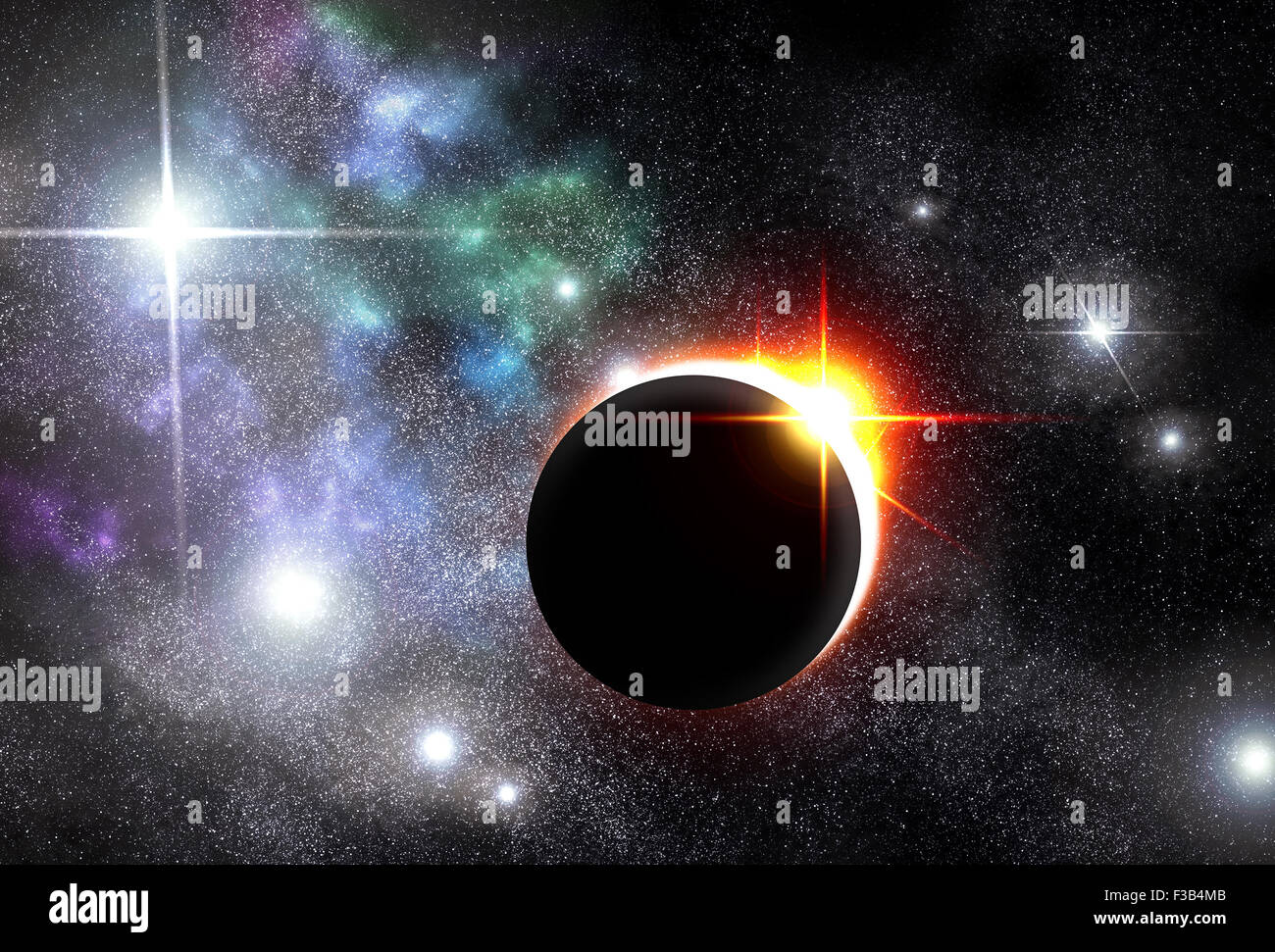 Bright eclipse starscape backdrop with colorful space clouds Stock ...
