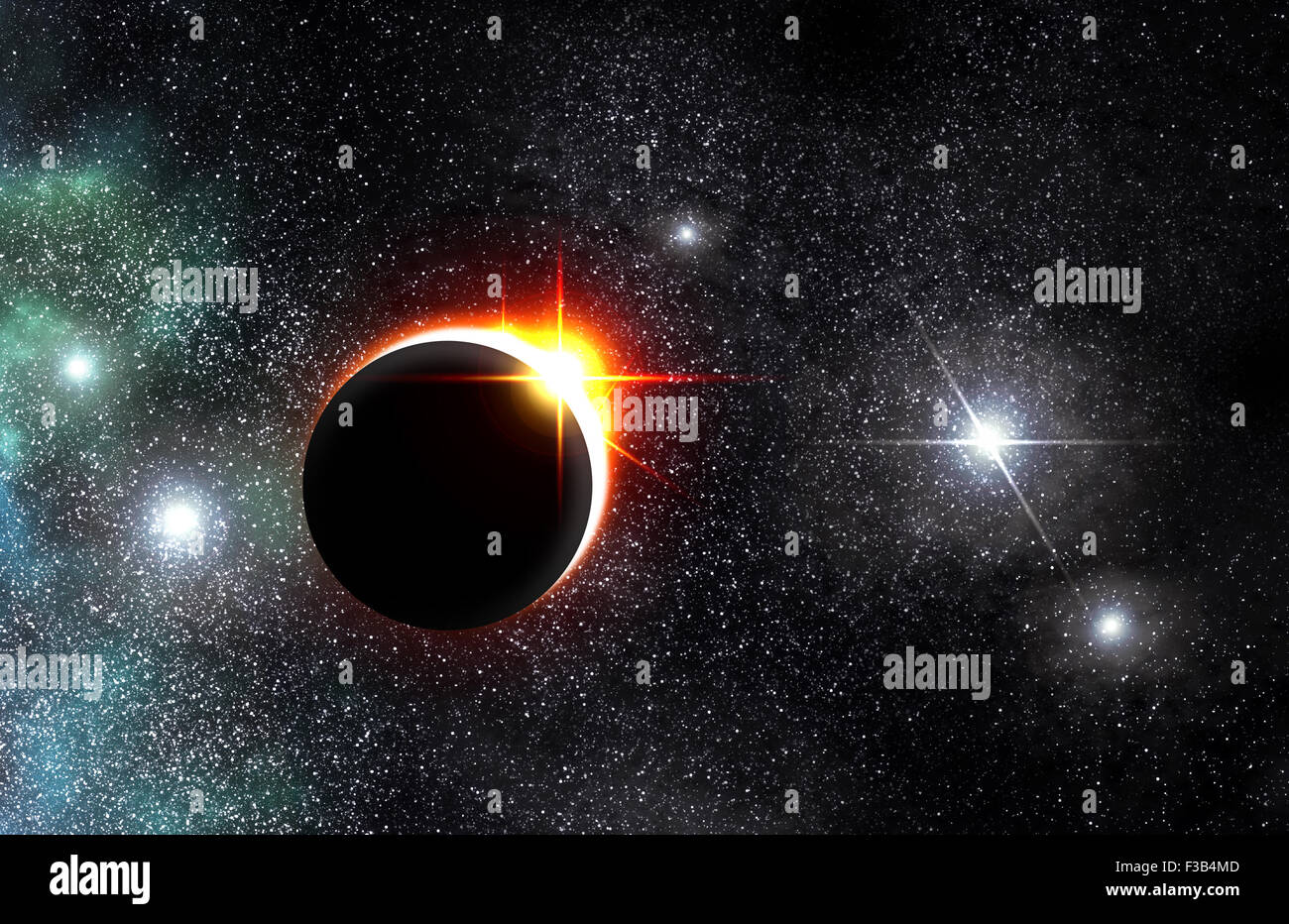 Bright eclipse starscape backdrop with colorful space clouds Stock ...