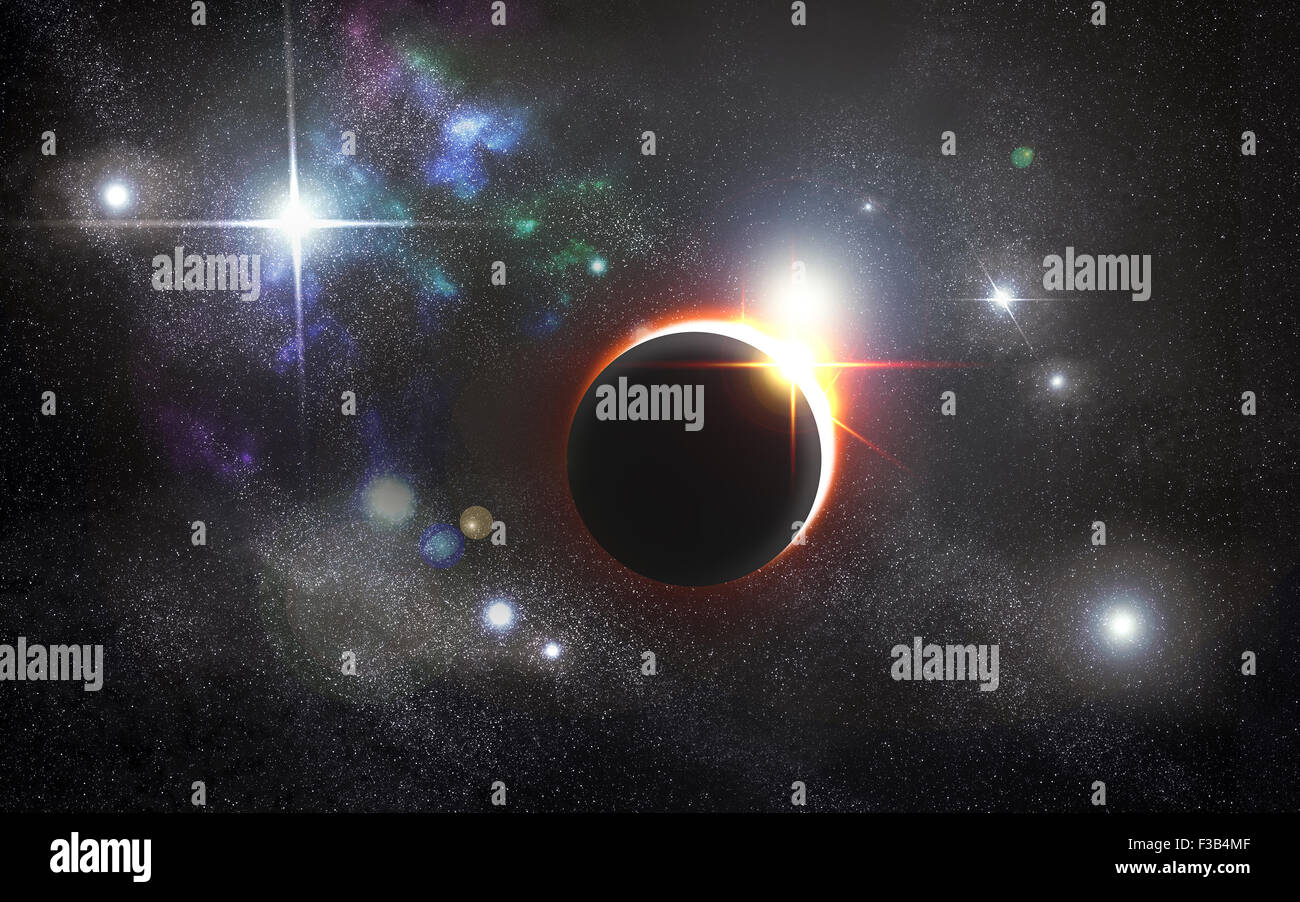 Bright eclipse starscape backdrop with colorful space clouds Stock ...