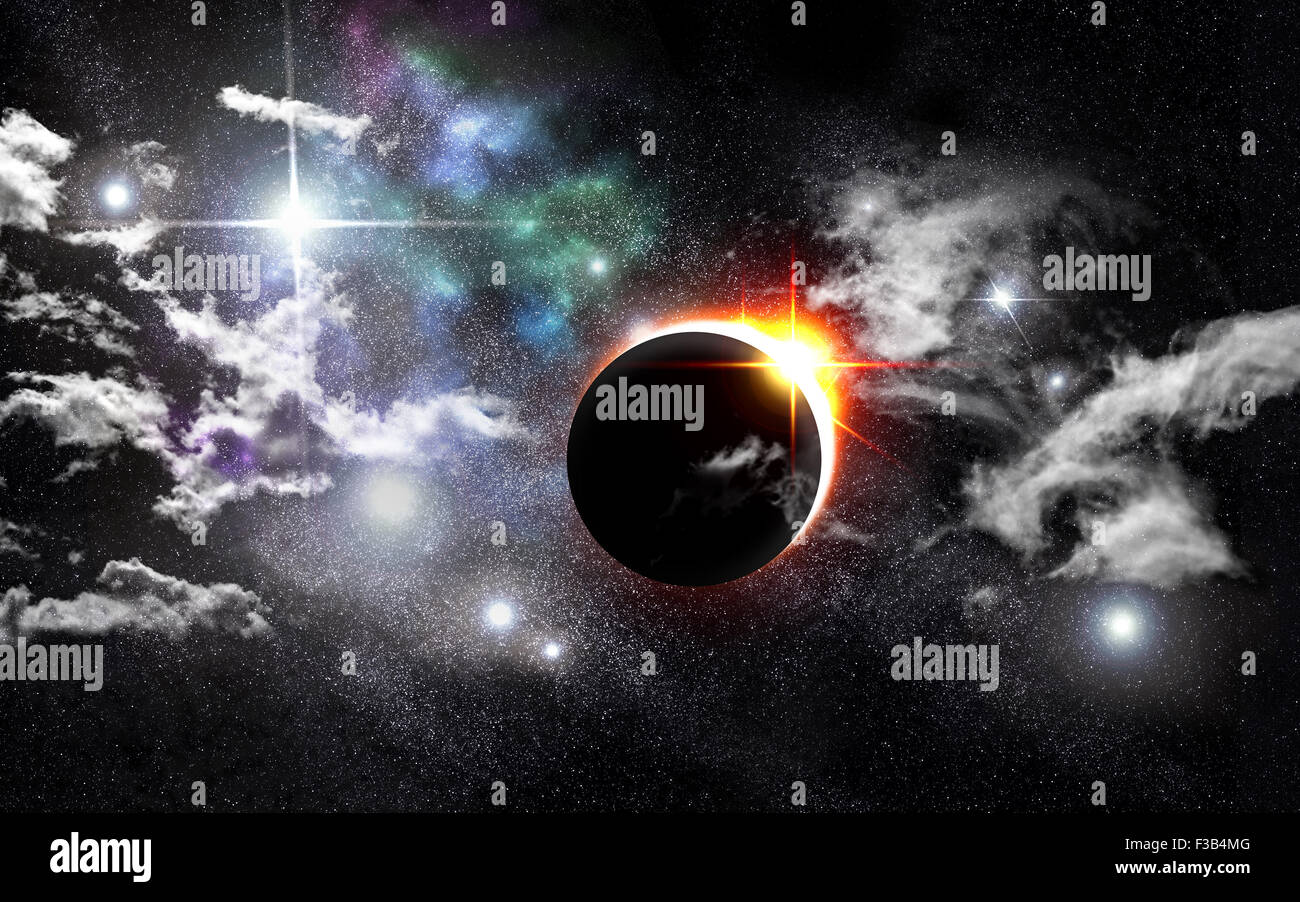 Bright eclipse starscape backdrop with colorful space clouds Stock ...