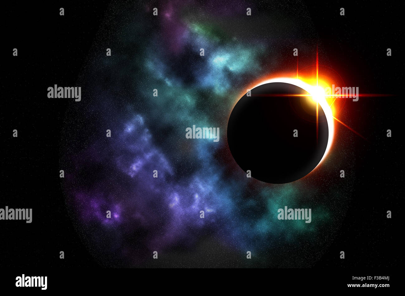 Bright eclipse starscape backdrop with colorful space clouds Stock ...