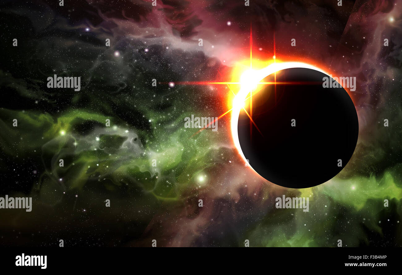 Bright eclipse starscape backdrop with colorful space clouds Stock ...