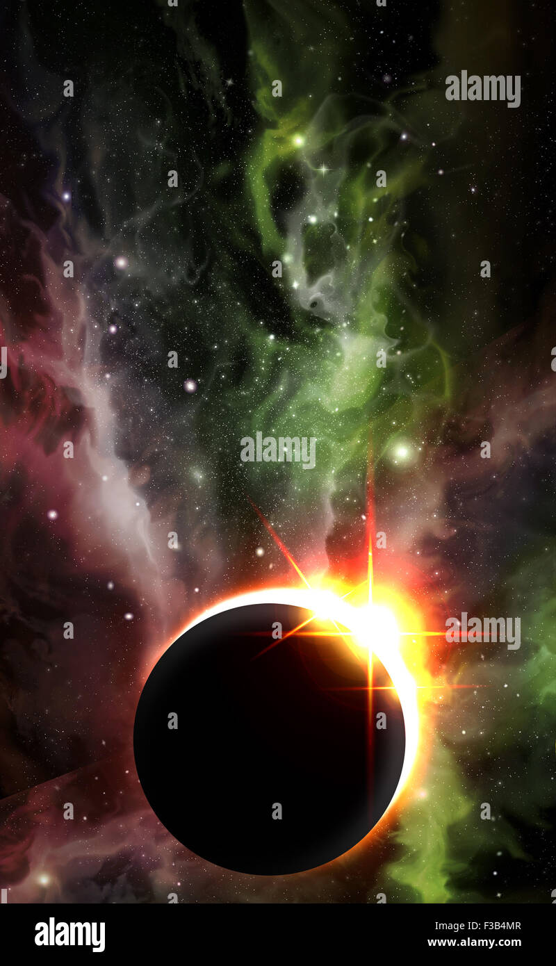 Bright eclipse starscape backdrop with colorful space clouds Stock ...