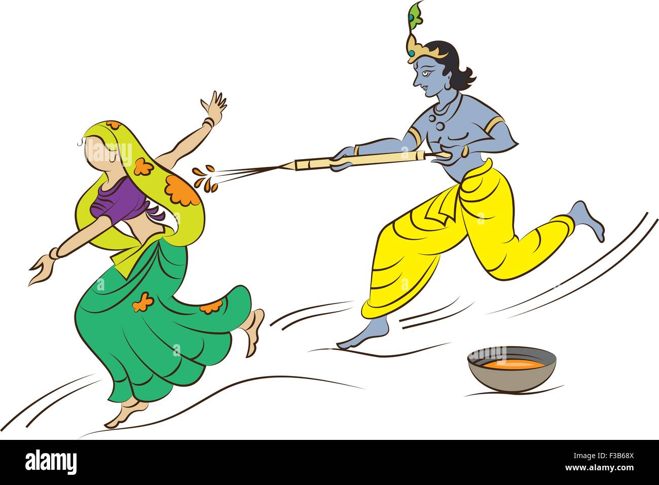 Calligraphic Krishna Playing Holi With Gopi Vector Art Stock Vector ...