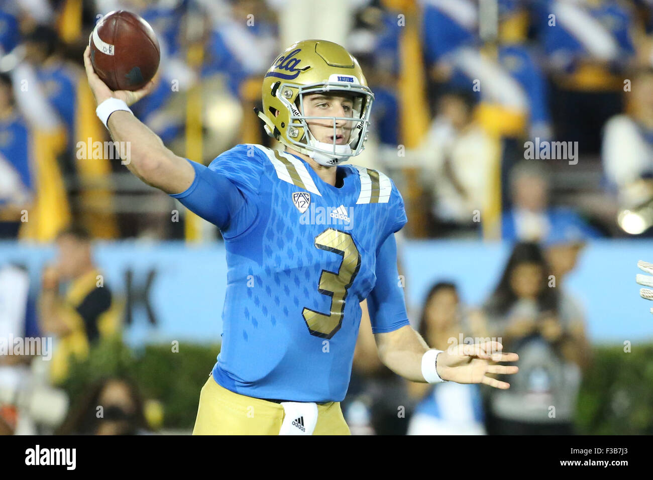Pasadena, CA. 3rd Oct, 2015. UCLA Bruins quarterback Josh Rosen #3 ...