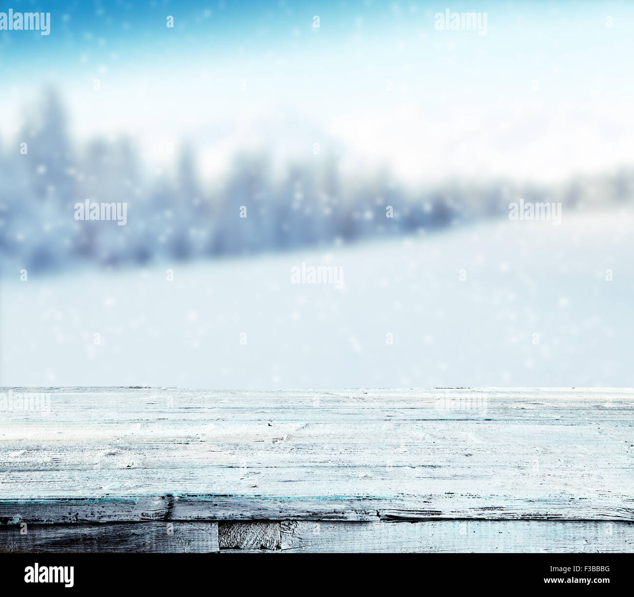 Winter snowy background with wooden planks Stock Photo - Alamy