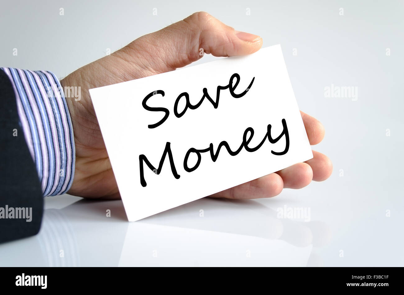 Save money text concept isolated over white background Stock Photo - Alamy