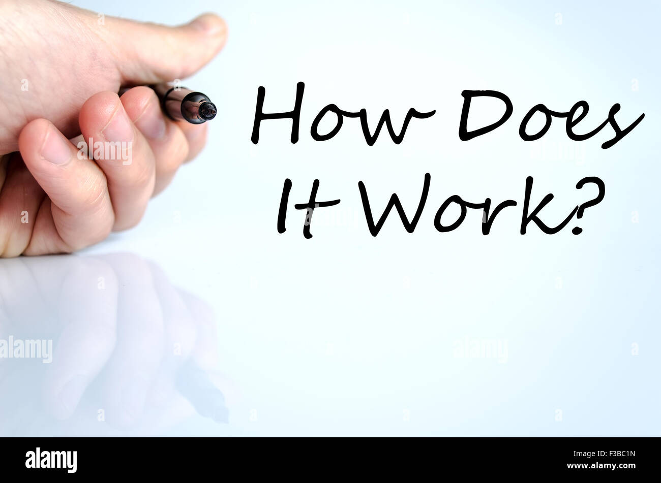 How does it work text concept isolated over white background Stock ...