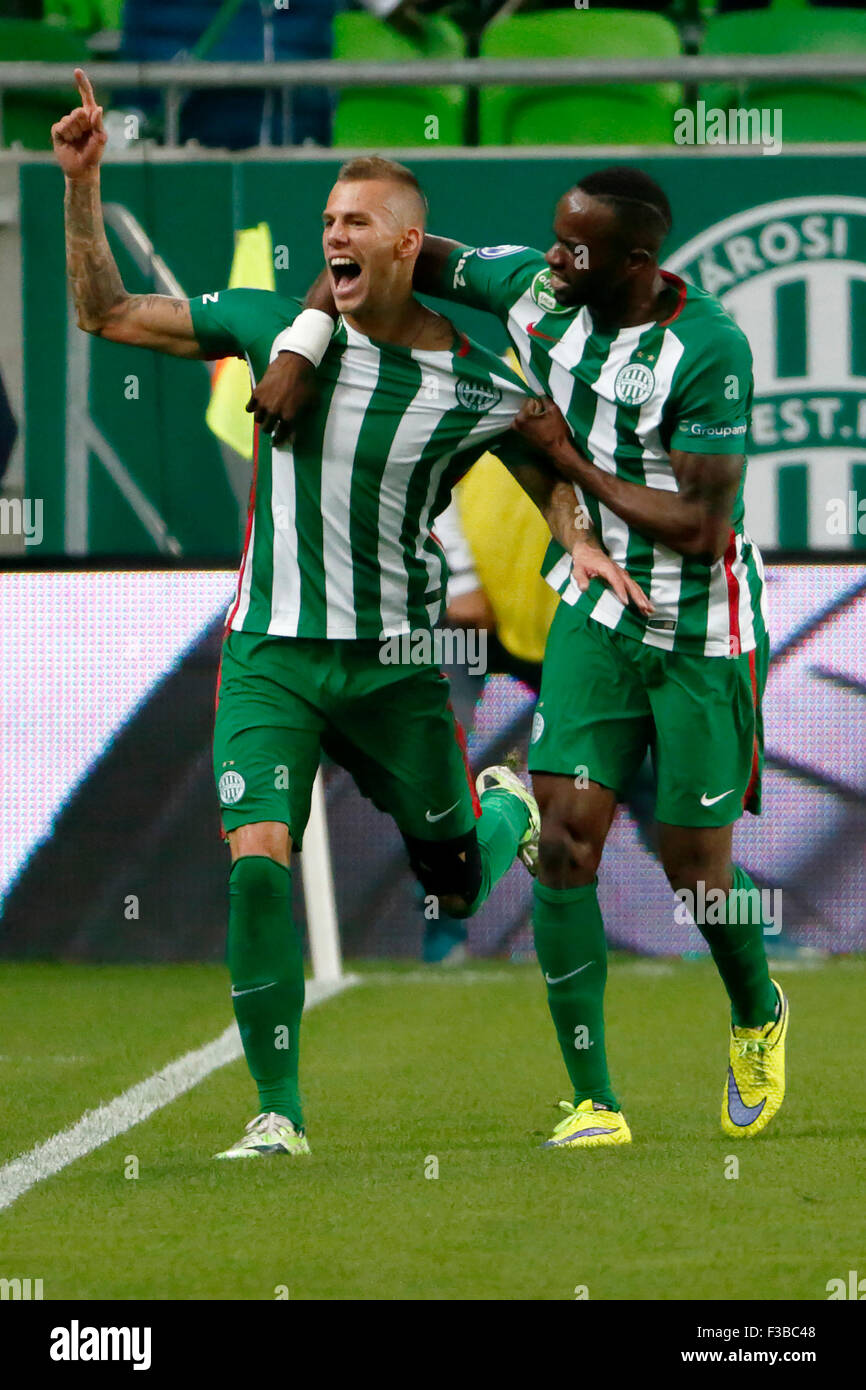 BUDAPEST, HUNGARY - OCTOBER 3, 2015: Roland Varga (l) and Roland Lamah ...