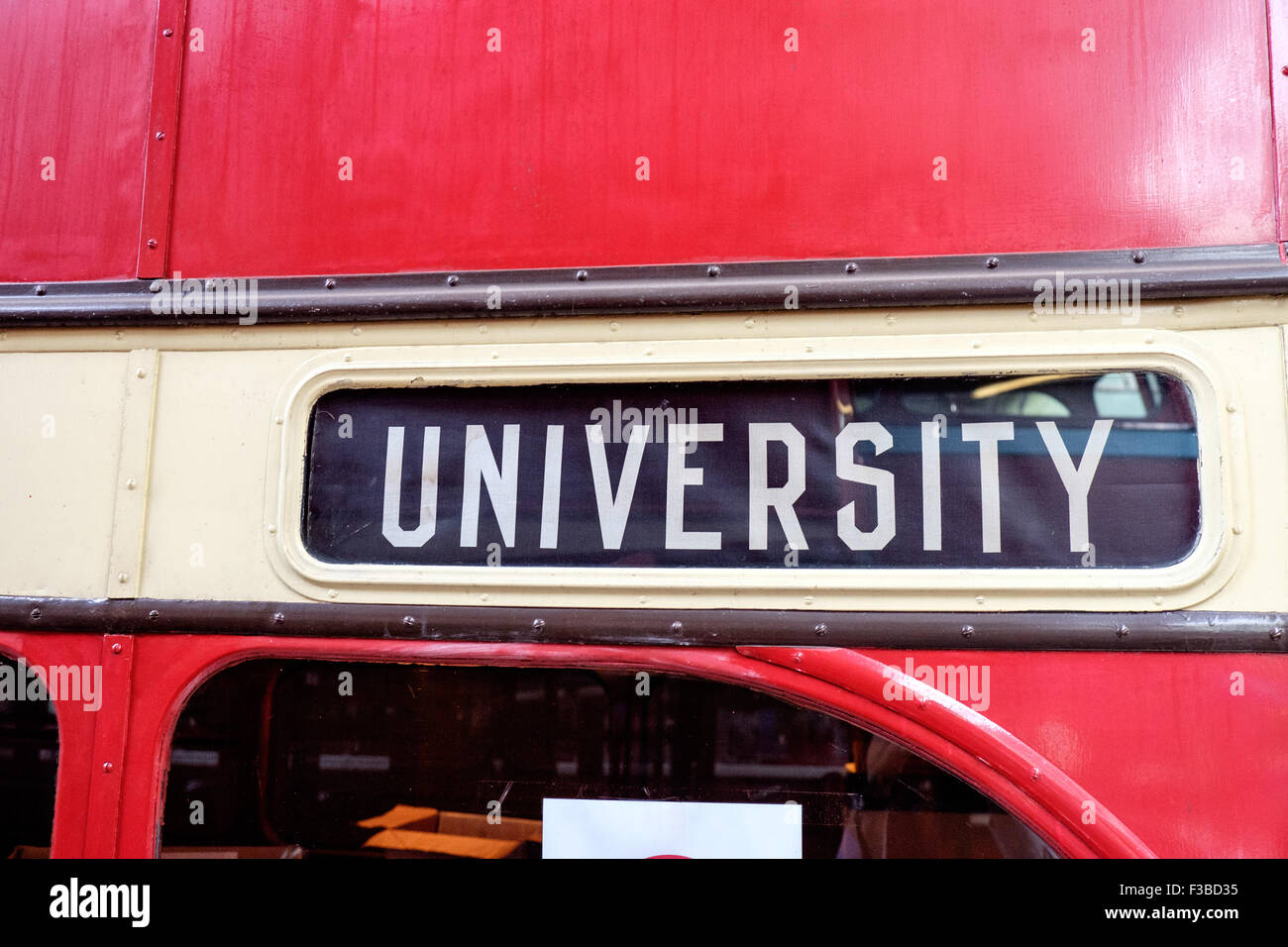 Destination board showing "University" on bus at Museum of Transport ...