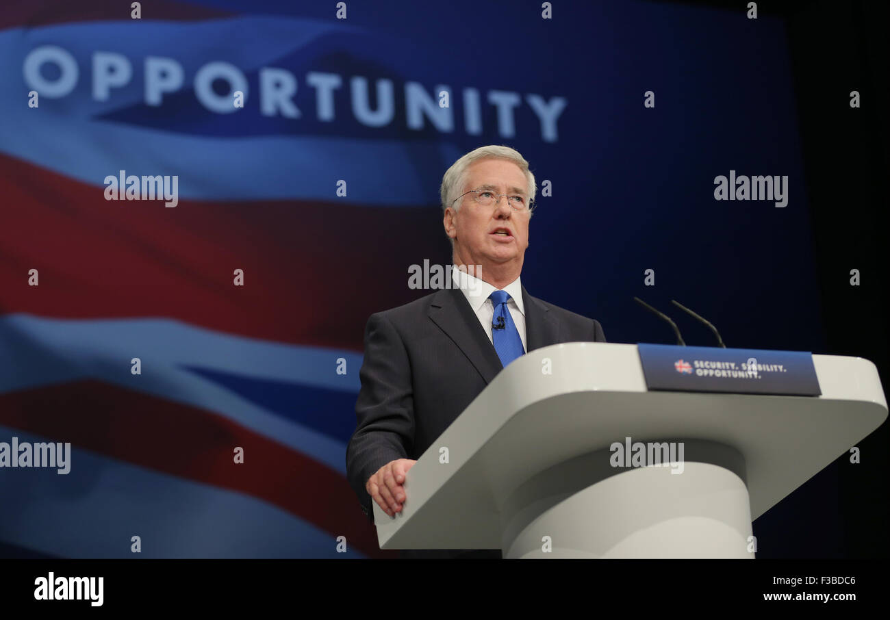 Manchester, UK. 4th October, 2015. Michael Fallon Mp Secretary Of State ...