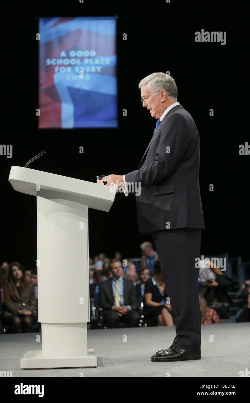 Manchester, UK. 4th October, 2015. Michael Fallon Mp Secretary Of State ...