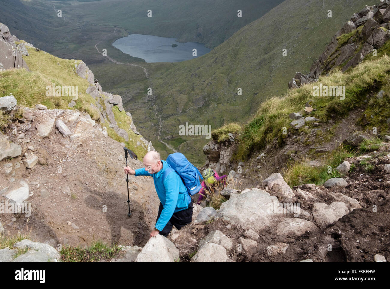Top of Devils Ladder path from Hags Glen to Carrauntoohil with senior ...