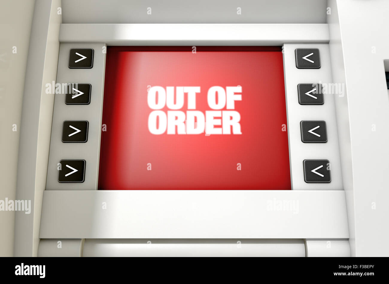 A closeup view of a red atm screen that reads out of order Stock Photo ...