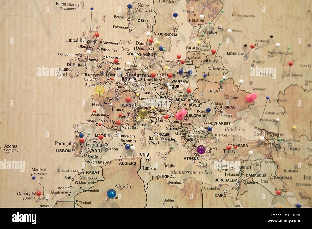 Map with pins Stock Photo - Alamy