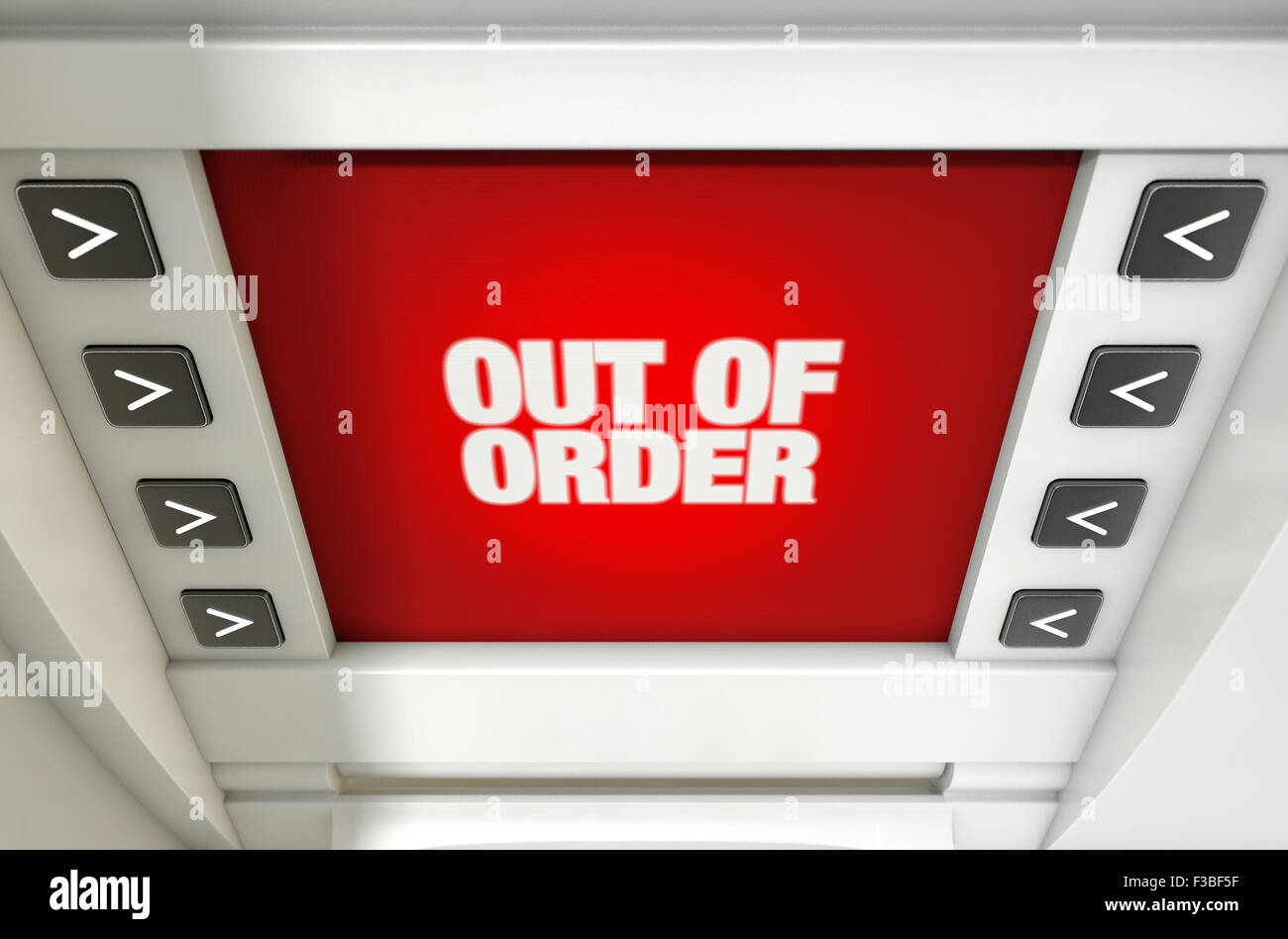 A closeup view of a red atm screen that reads out of order Stock Photo ...