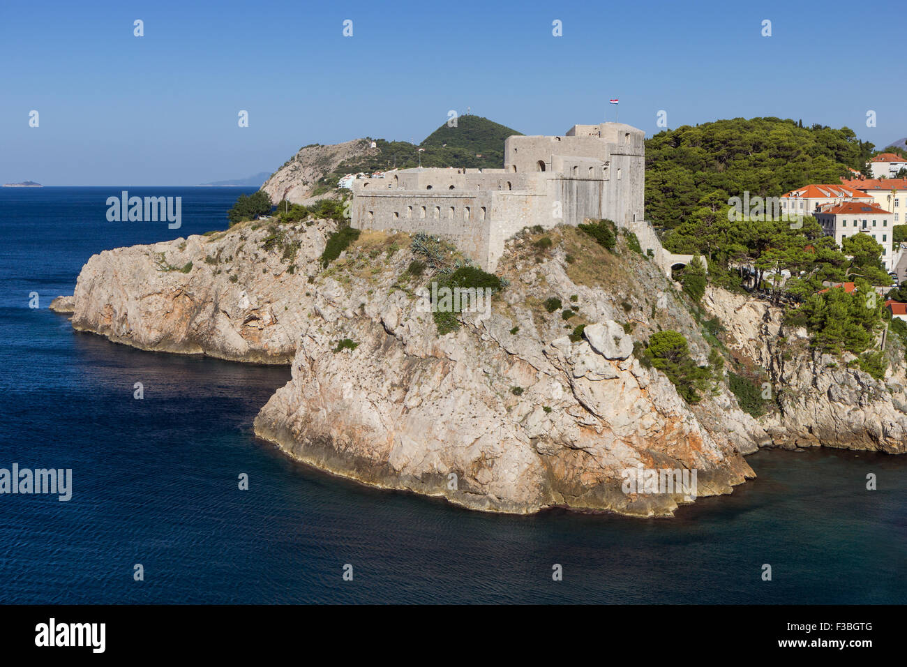 View of Fort Lovrijenac (St. Lawrence Fortress) on a steep cliff in ...