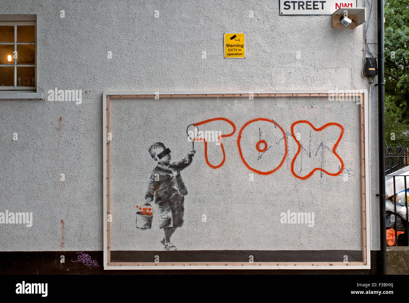 Protecting Banksy TOX image at corner of Jeffrey's Street and Kentish ...