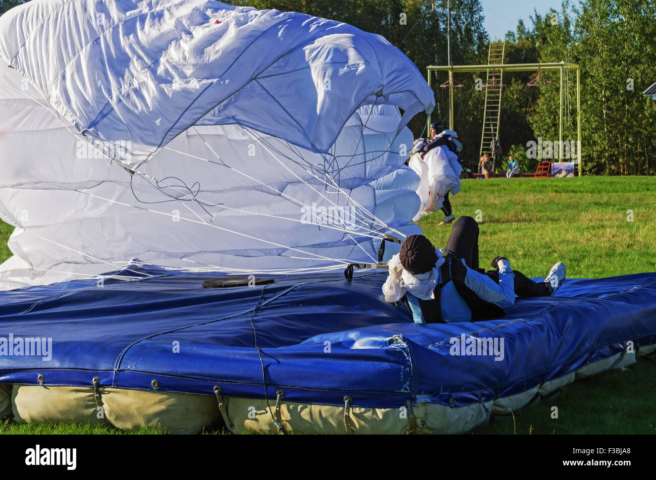 Parachutists - 2014. Landing Stock Photo - Alamy