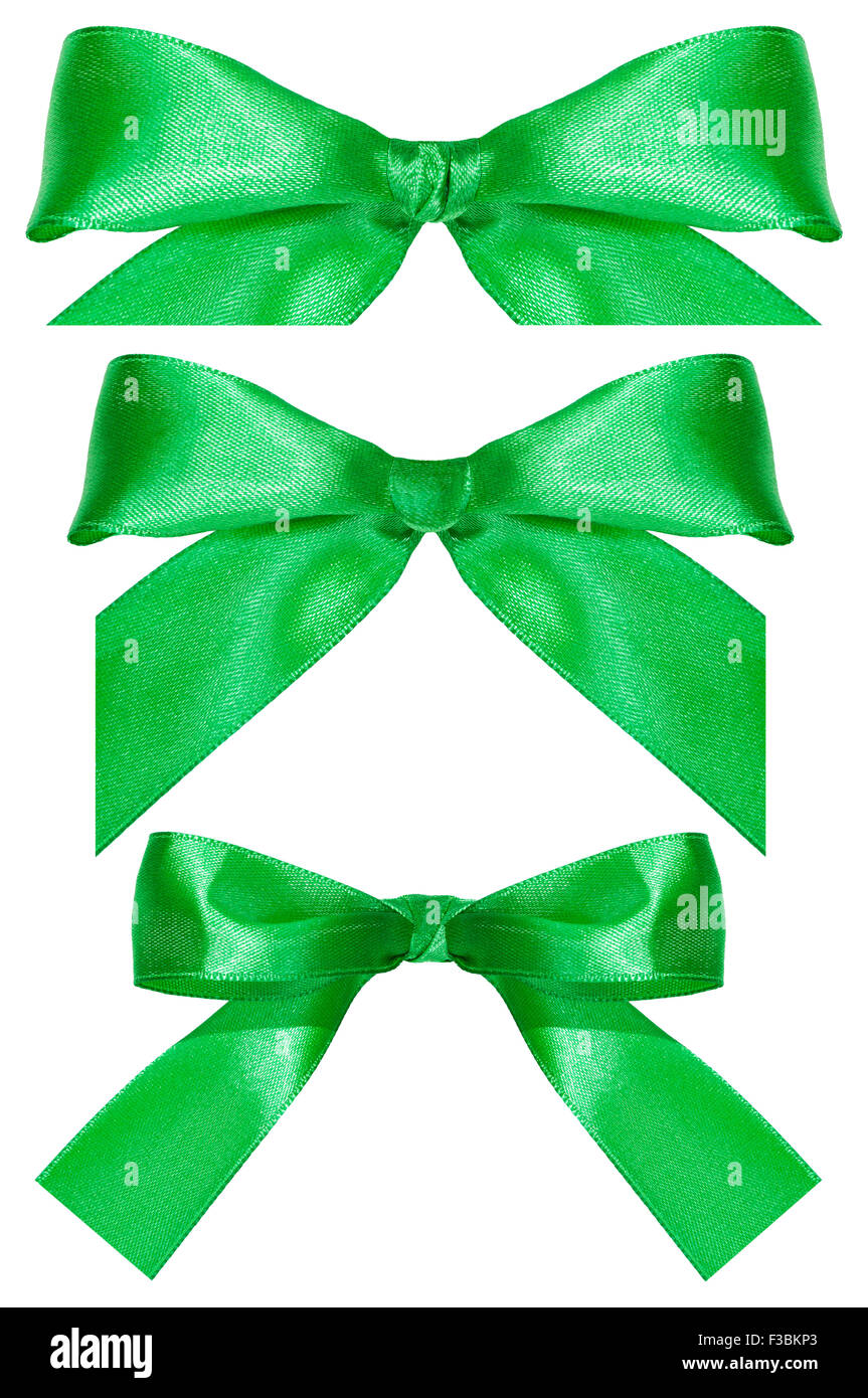 three green satin bow knots isolated on white background Stock Photo ...