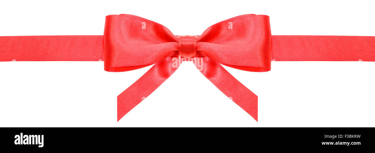 narrow red satin ribbon with symmetric bow with vertical cut ends ...