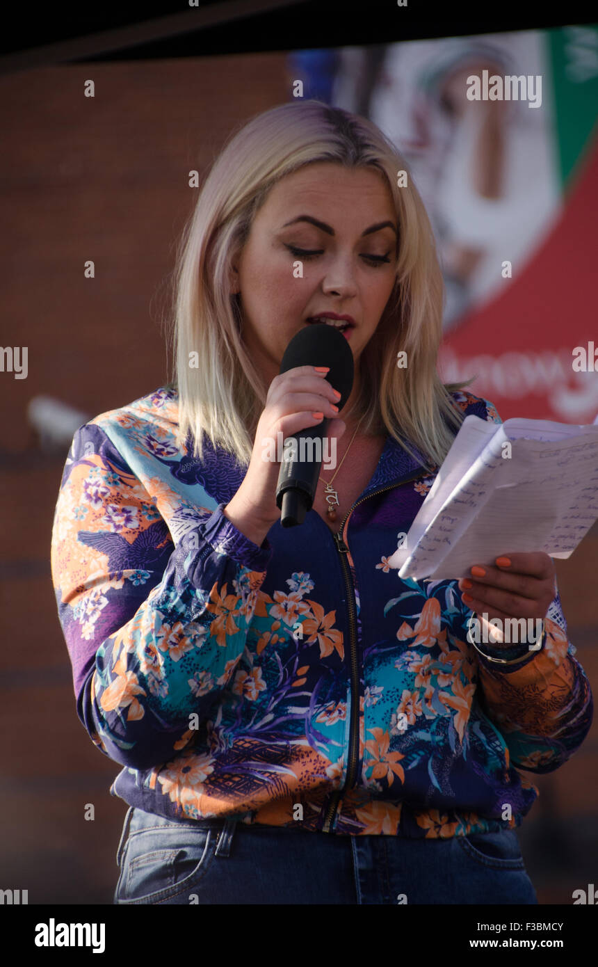 Manchester, UK. 4th October, 2015. Singer Charlotte Church speaks at ...