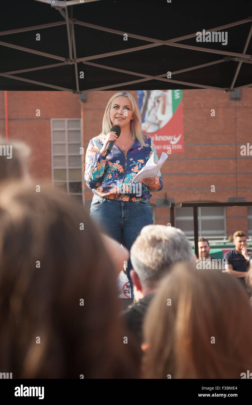 Manchester, UK. 4th October, 2015. Singer Charlotte Church speaks at ...