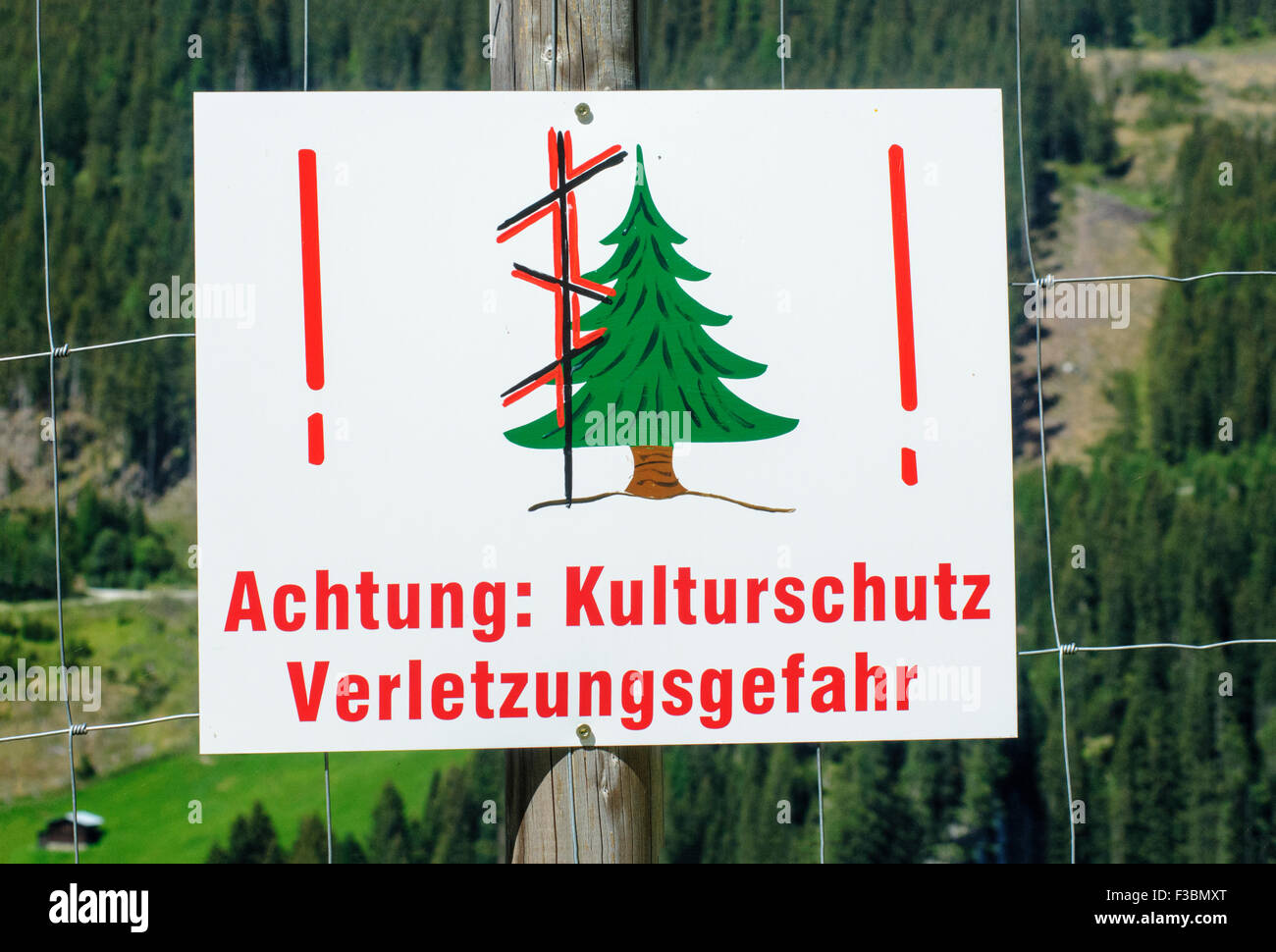 Forestation work, warning sign. Photographed in Austria Stock Photo - Alamy