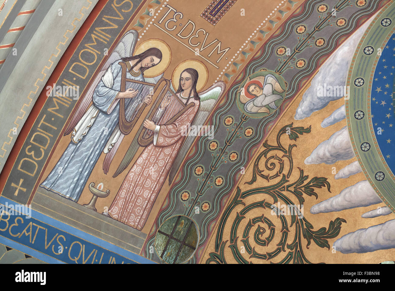Two angels making music depicted in the mural designed by Benedictine ...