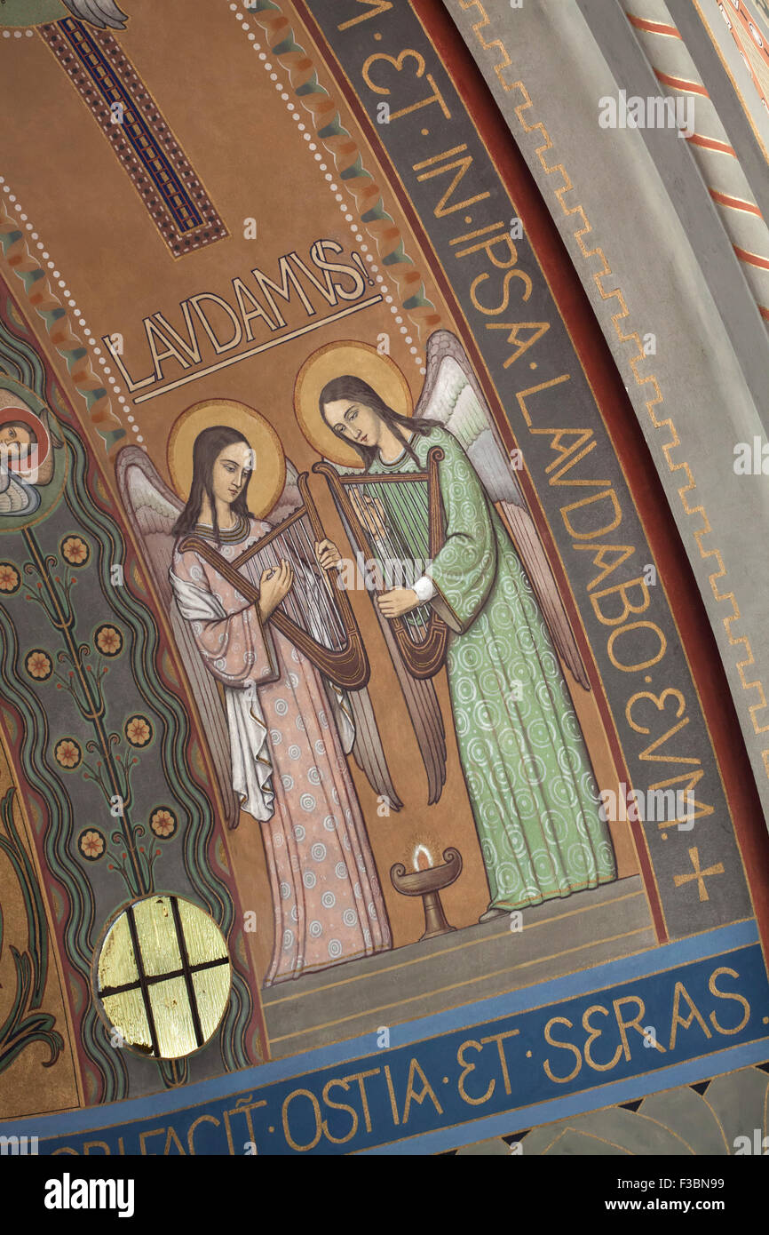 Two angels making music depicted in the mural designed by Benedictine ...