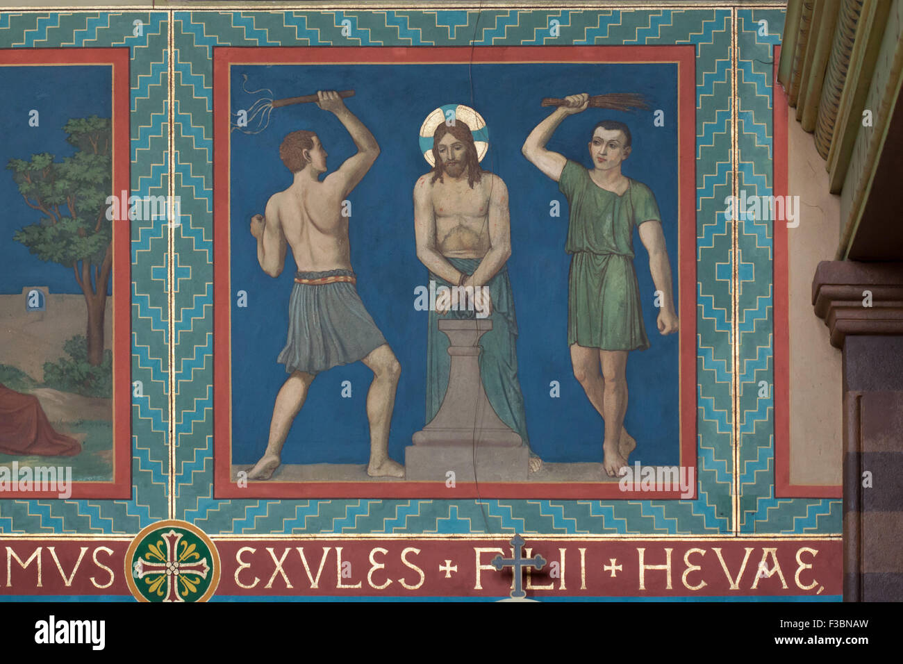 Flagellation of Christ. Mural painting designed by Benedictine monk ...