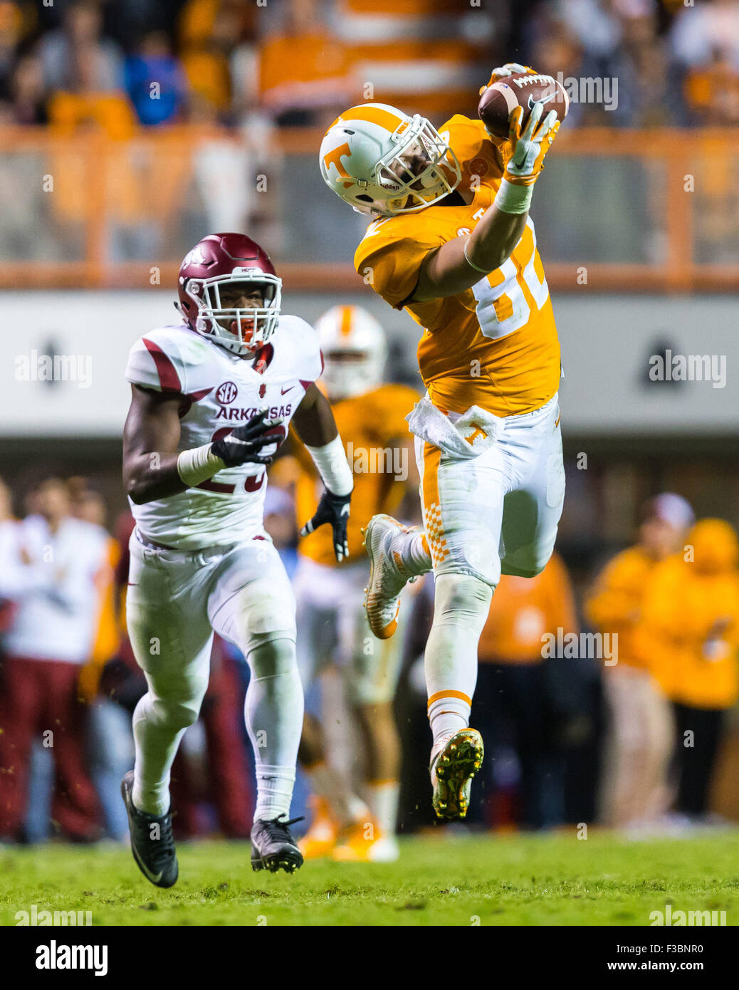 October 03, 2015: Ethan Wolf #82 of the Tennessee Volunteers catches ...