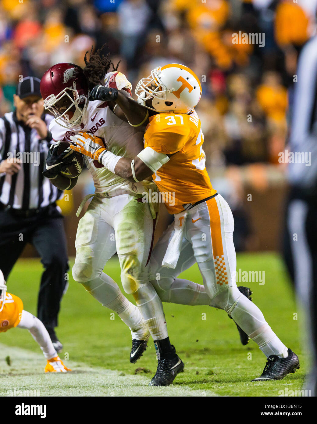 October 03, 2015: Alex Collins #3 of the Arkansas Razorbacks runs the ...