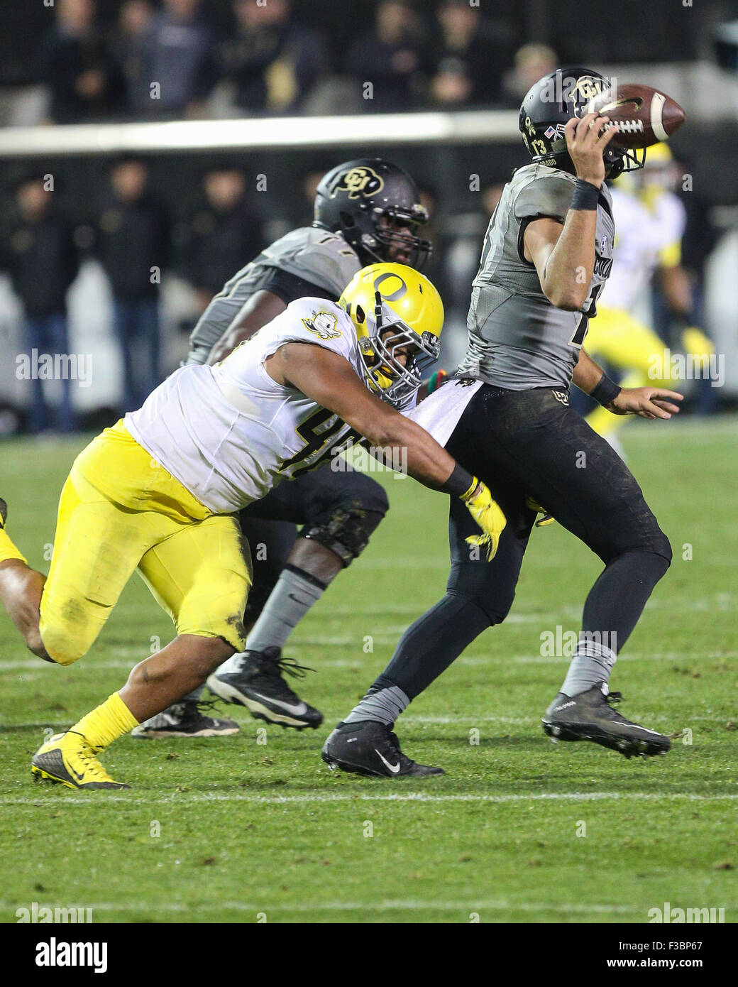 October 3, 2015: Oregon's Rodney Hardrick causes Colorado QB Sefo ...