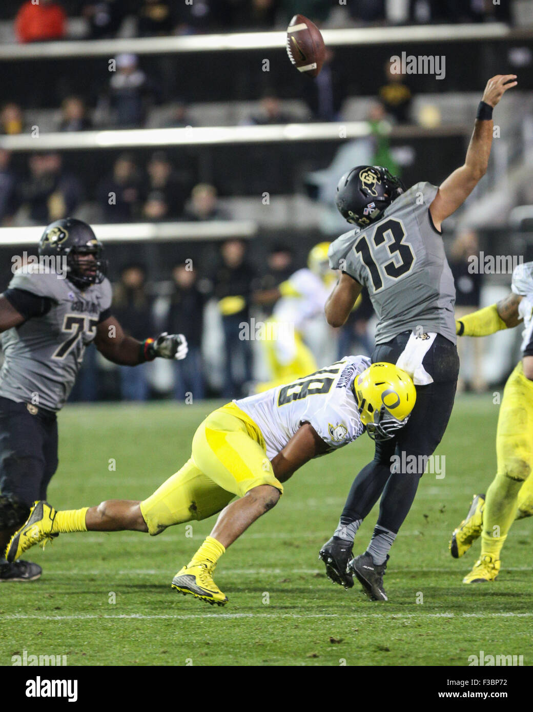 October 3, 2015: Oregon's Rodney Hardrick causes Colorado QB Sefo ...