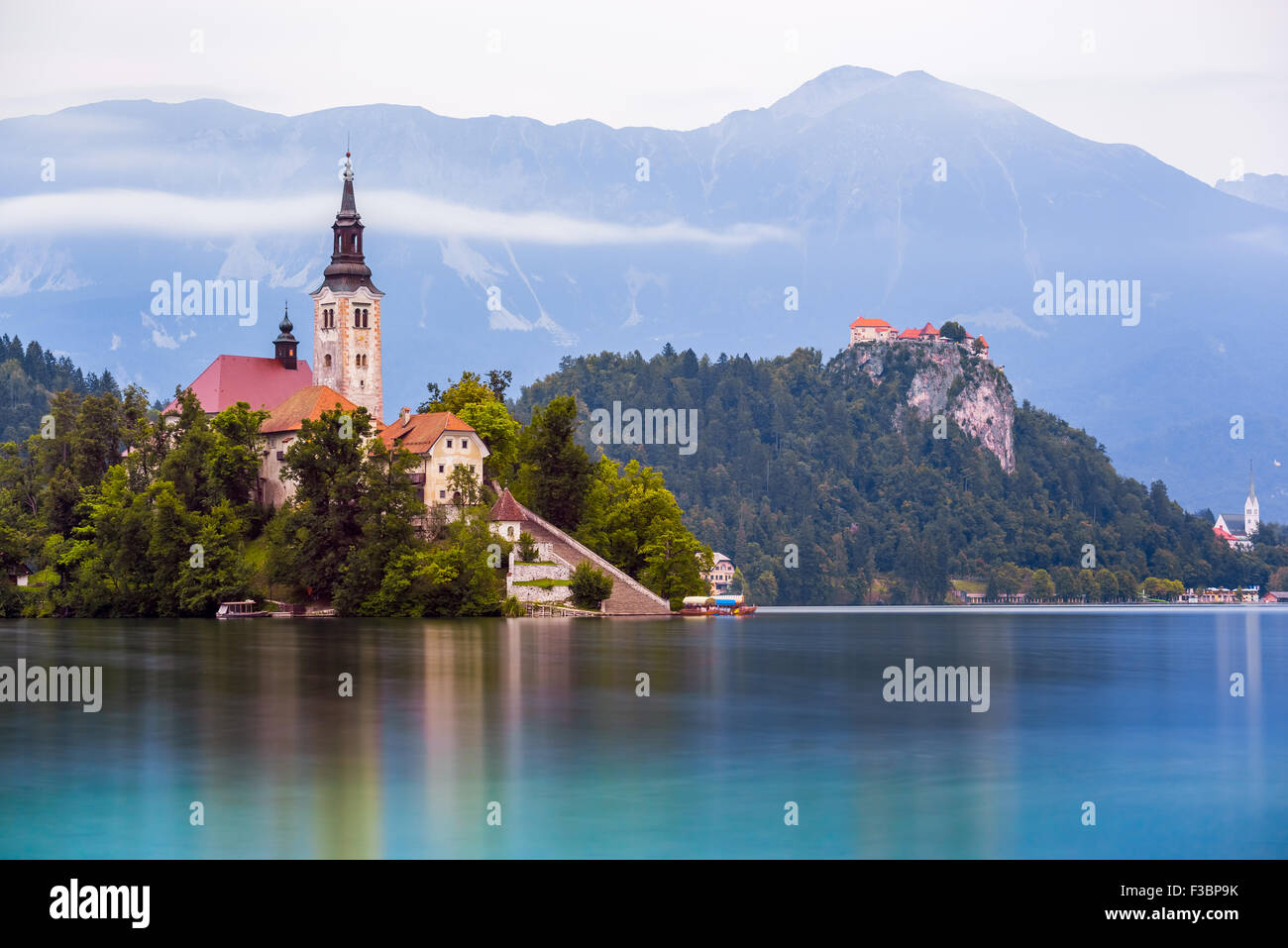 Little Island with Catholic Church and Bled Castle on Bled Lake ...