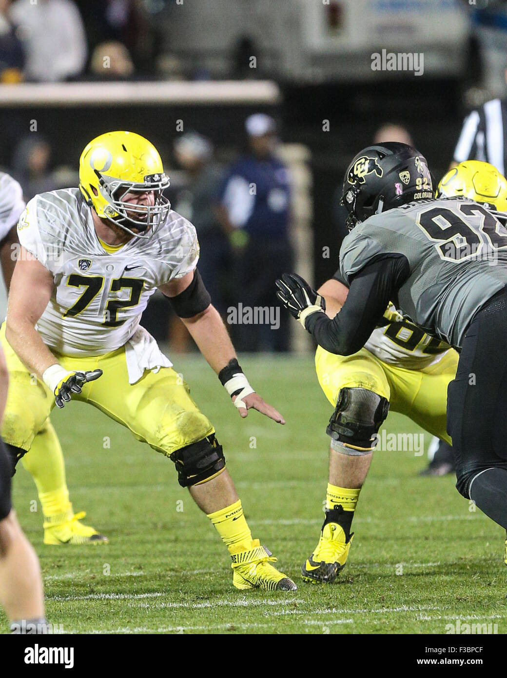 Boulder. 3rd Oct, 2015. Oregon's Matt Hegarty gets set to take on ...