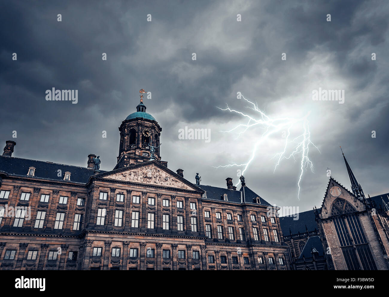 Lightning over the ancient building Stock Photo - Alamy