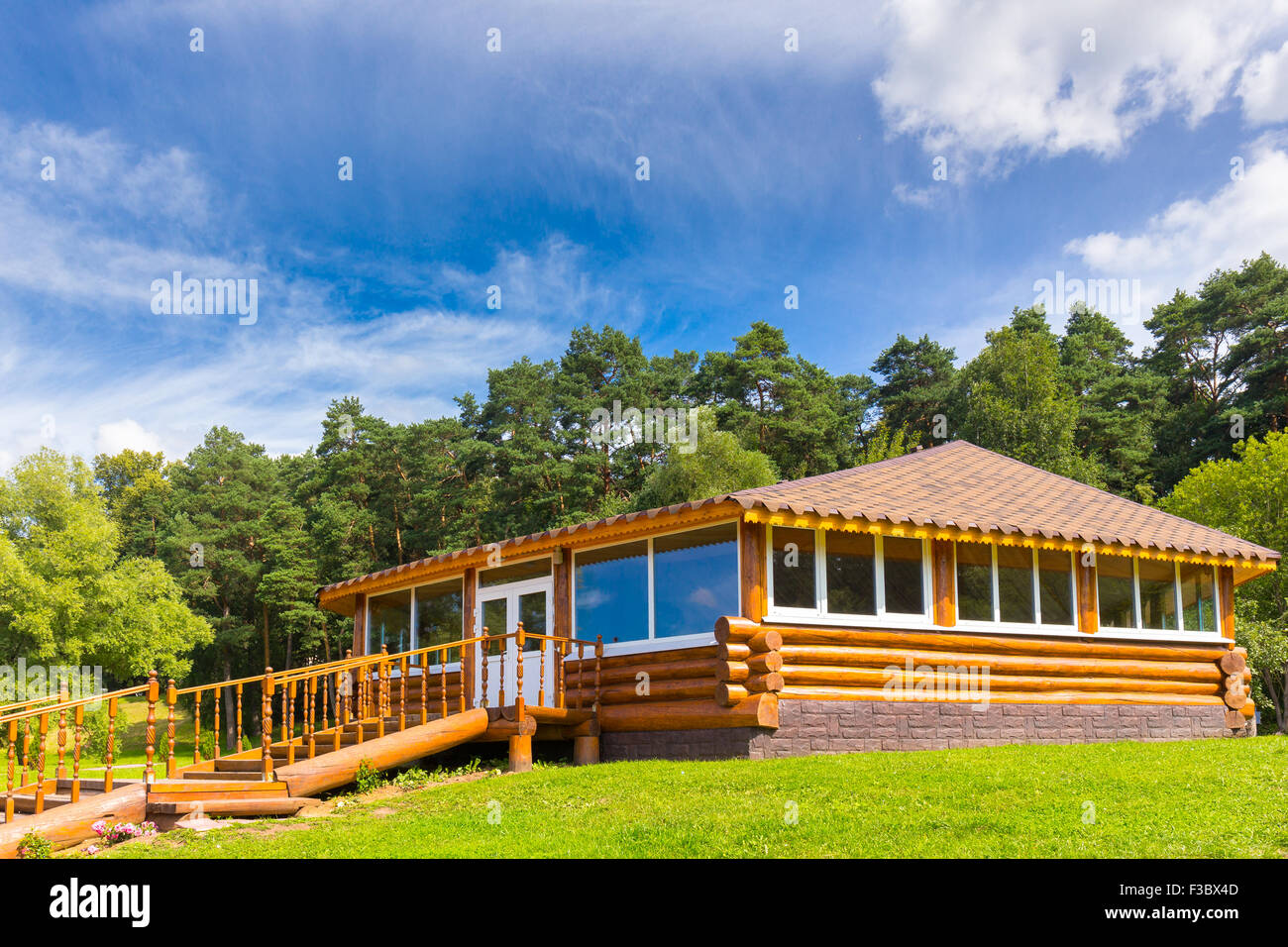 Wooden timberd verandah with staircase at the park Stock Photo - Alamy