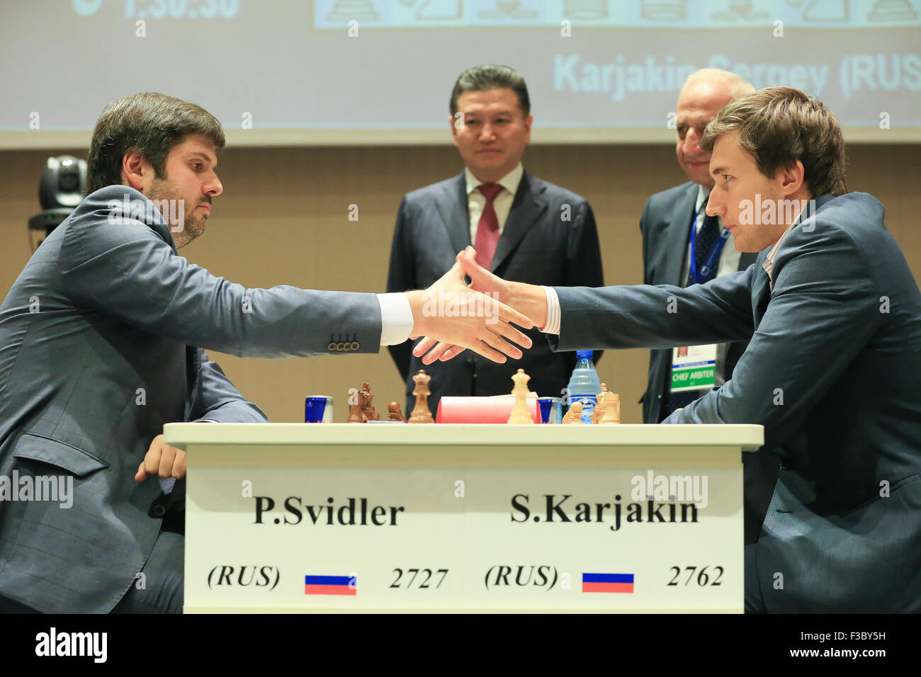Baku, Azerbaijan. 04th Oct, 2015. Russian Chess Grand master Peter ...