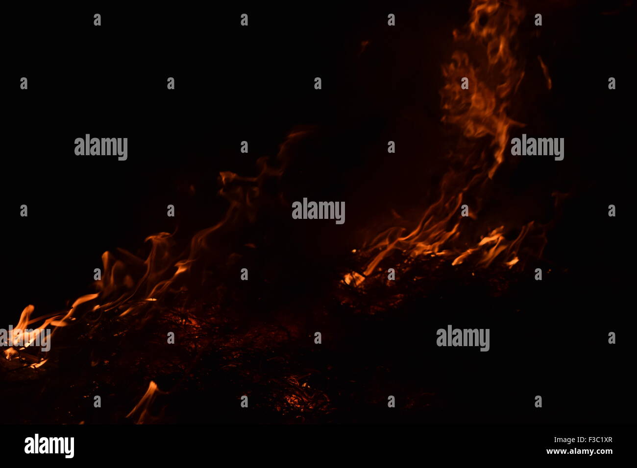 Fire fire. Burning of rice straw at night Stock Photo - Alamy