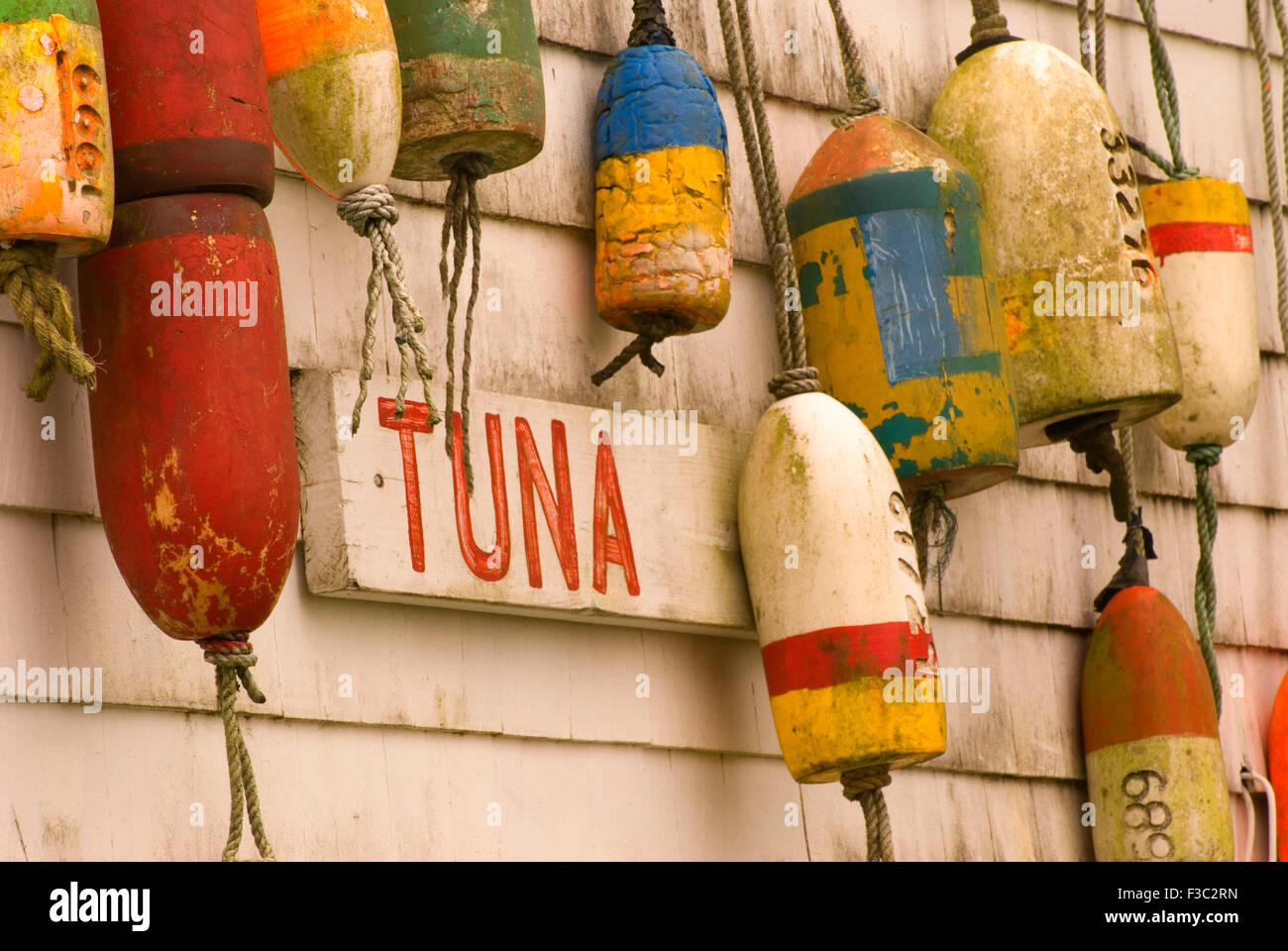 Tuna sign with buoys, Ilwaco, Washington Stock Photo - Alamy