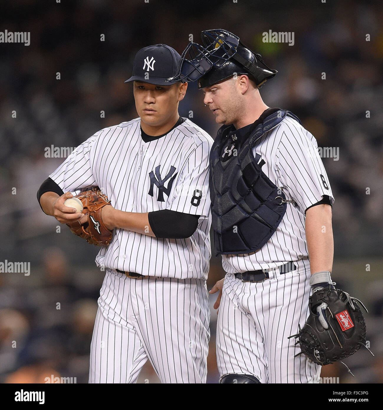 the Bronx, NY, USA. 30th Sep, 2015. Masahiro Tanaka, Brian McCann (Yankees), SEPTEMBER 30, 2015 ...