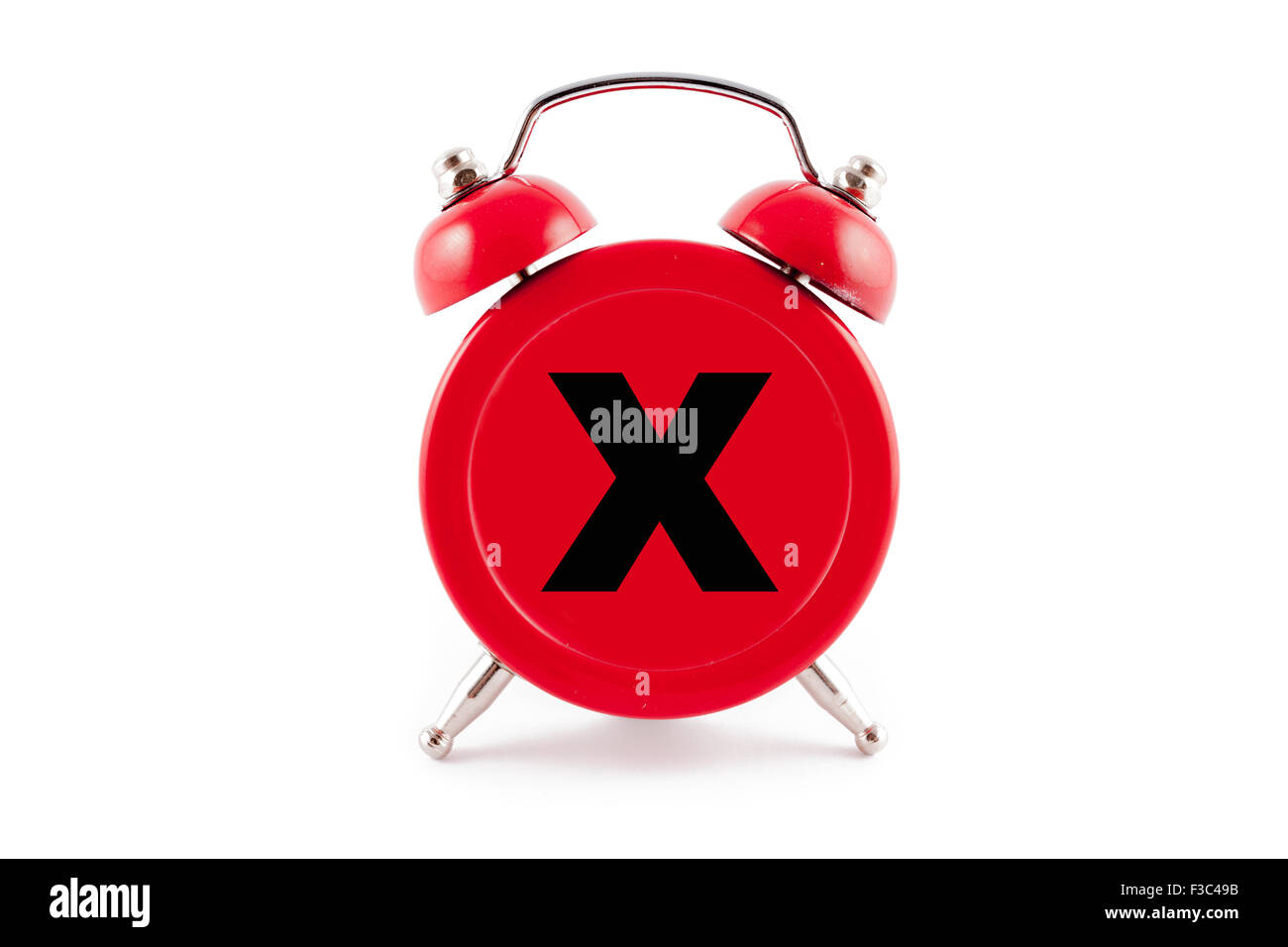 Alarm Clock. Classic red old style alarm clock with x sign isolated on ...