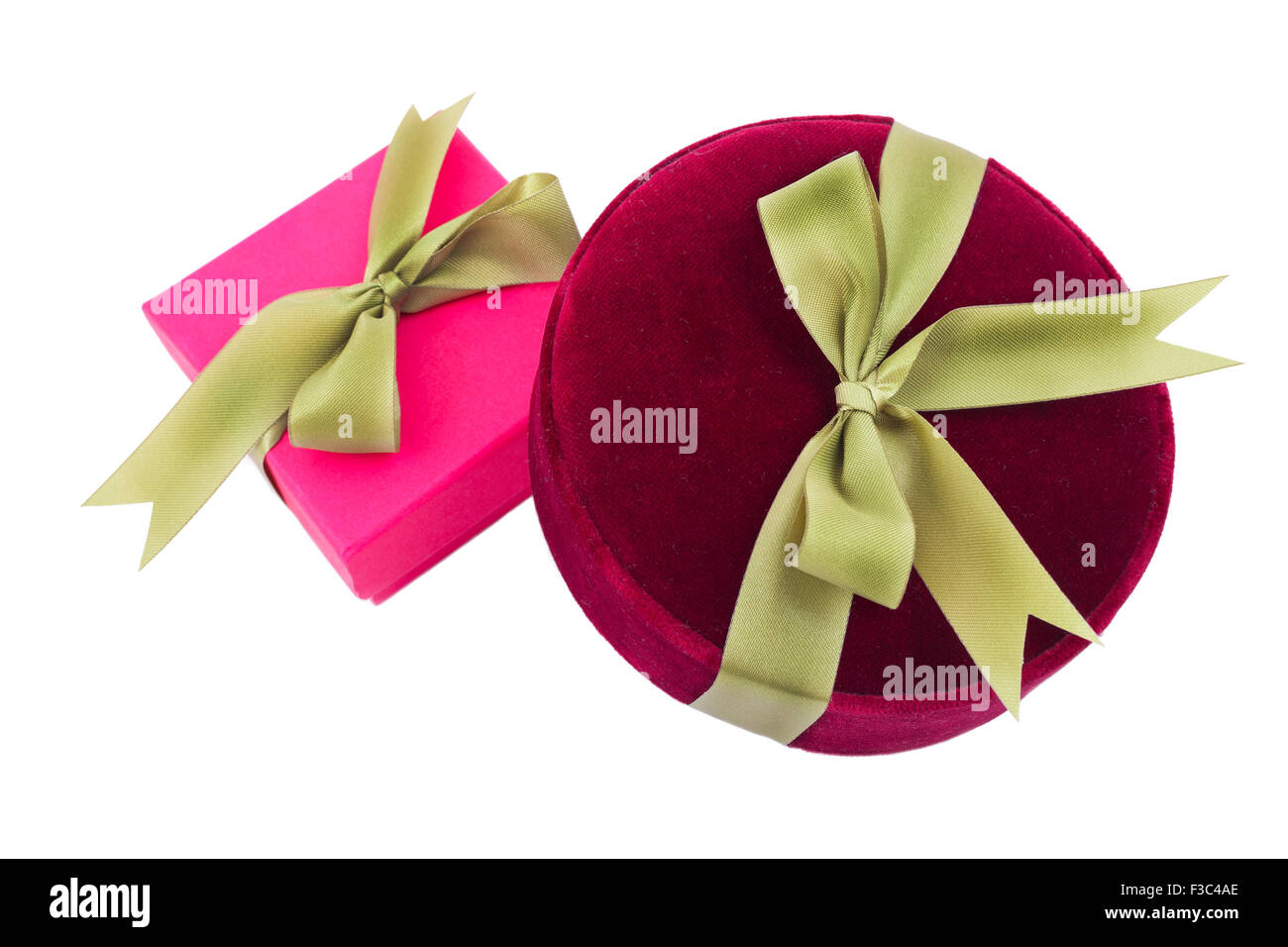 Gift boxes with satin ribbon and bow Stock Photo - Alamy