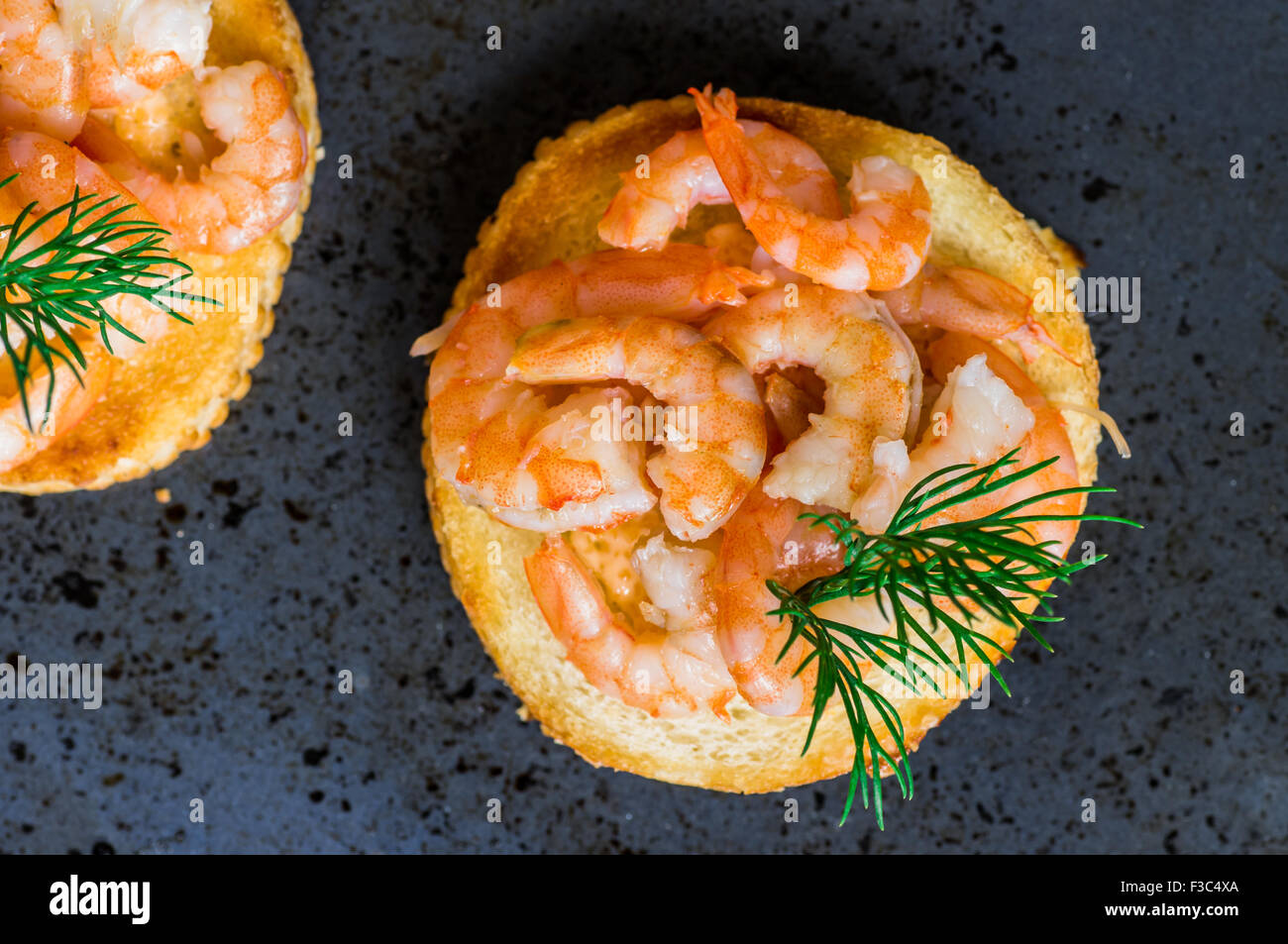 Tapas appetizers shrimp top view Stock Photo - Alamy