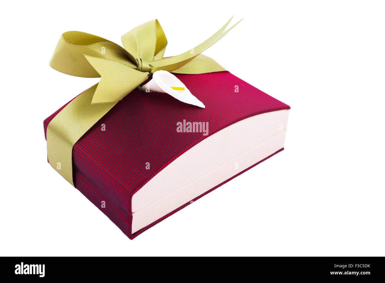 Luxury gift box in dark red shades with green satin ribbon and bow ...