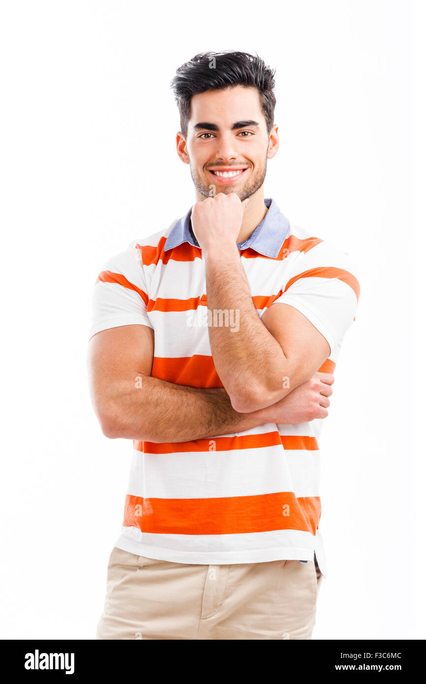 Portrait of happy handsome young man isolated on white background Stock ...