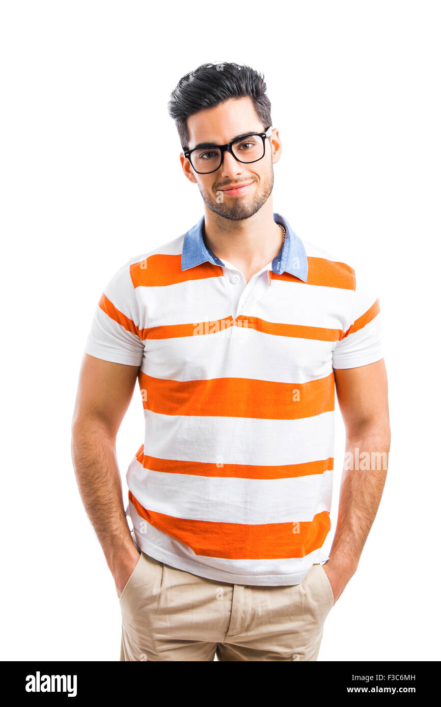 Portrait of happy handsome young man isolated on white background Stock ...